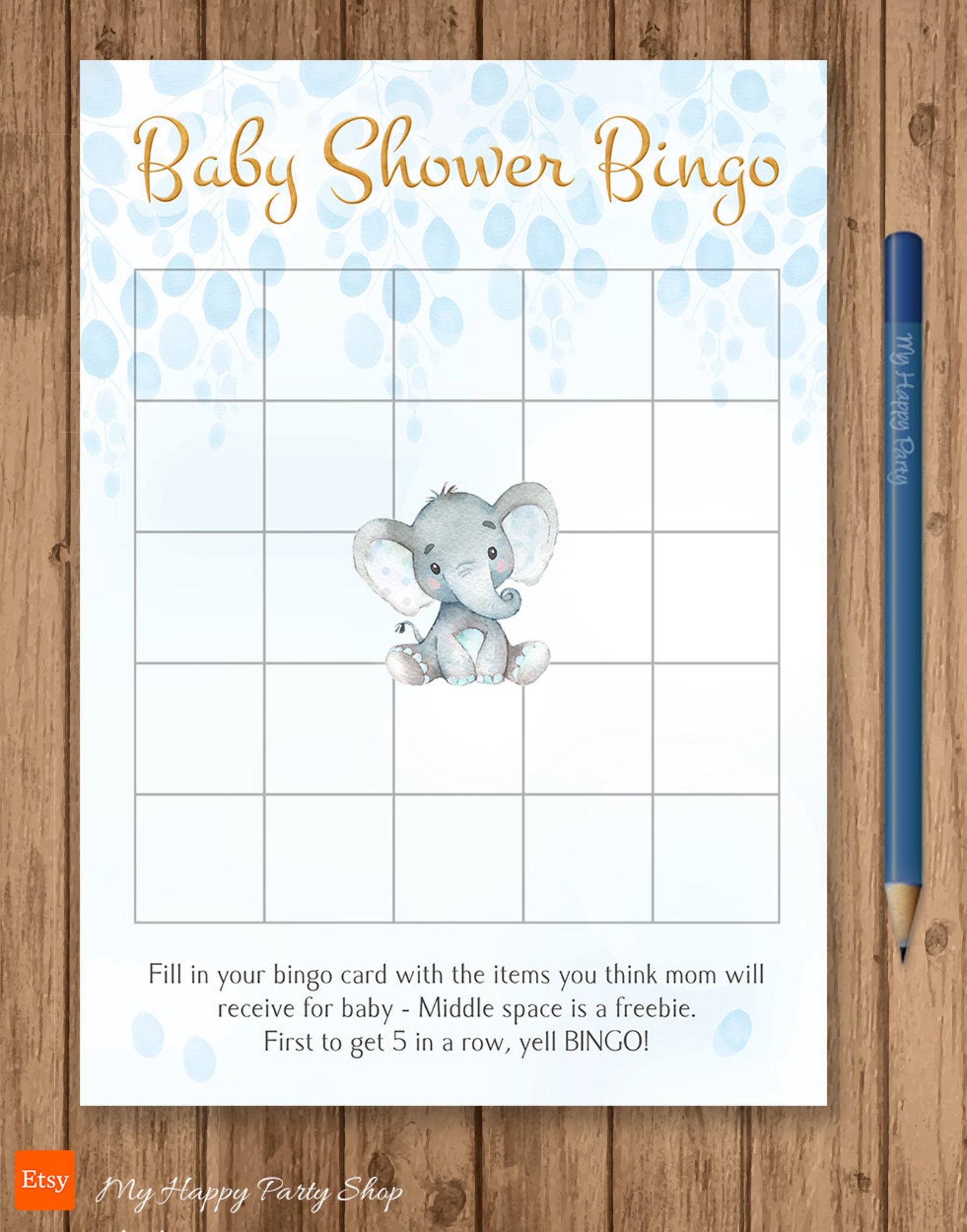 Elephant Baby Shower Bingo Card PRINTABLE Boy Shower Bingo - Etsy