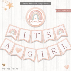 Rainbow Baby Shower Banner, PRINTABLE, Welcome Baby, Blush Rainbow ...