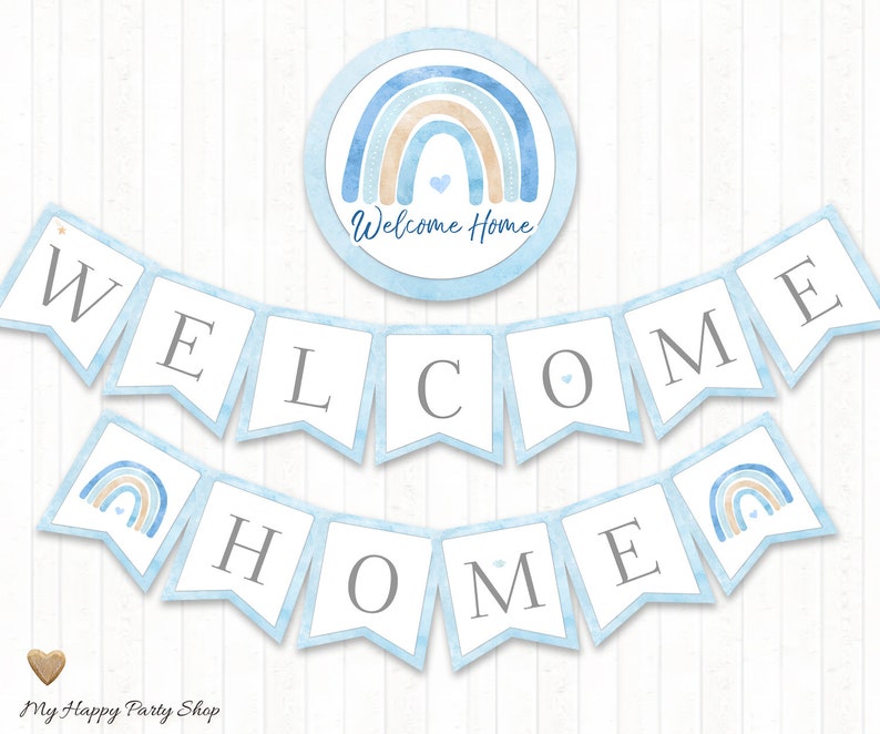 Rainbow Welcome Home Banner PRINTABLE Welcome Baby Blue - Etsy