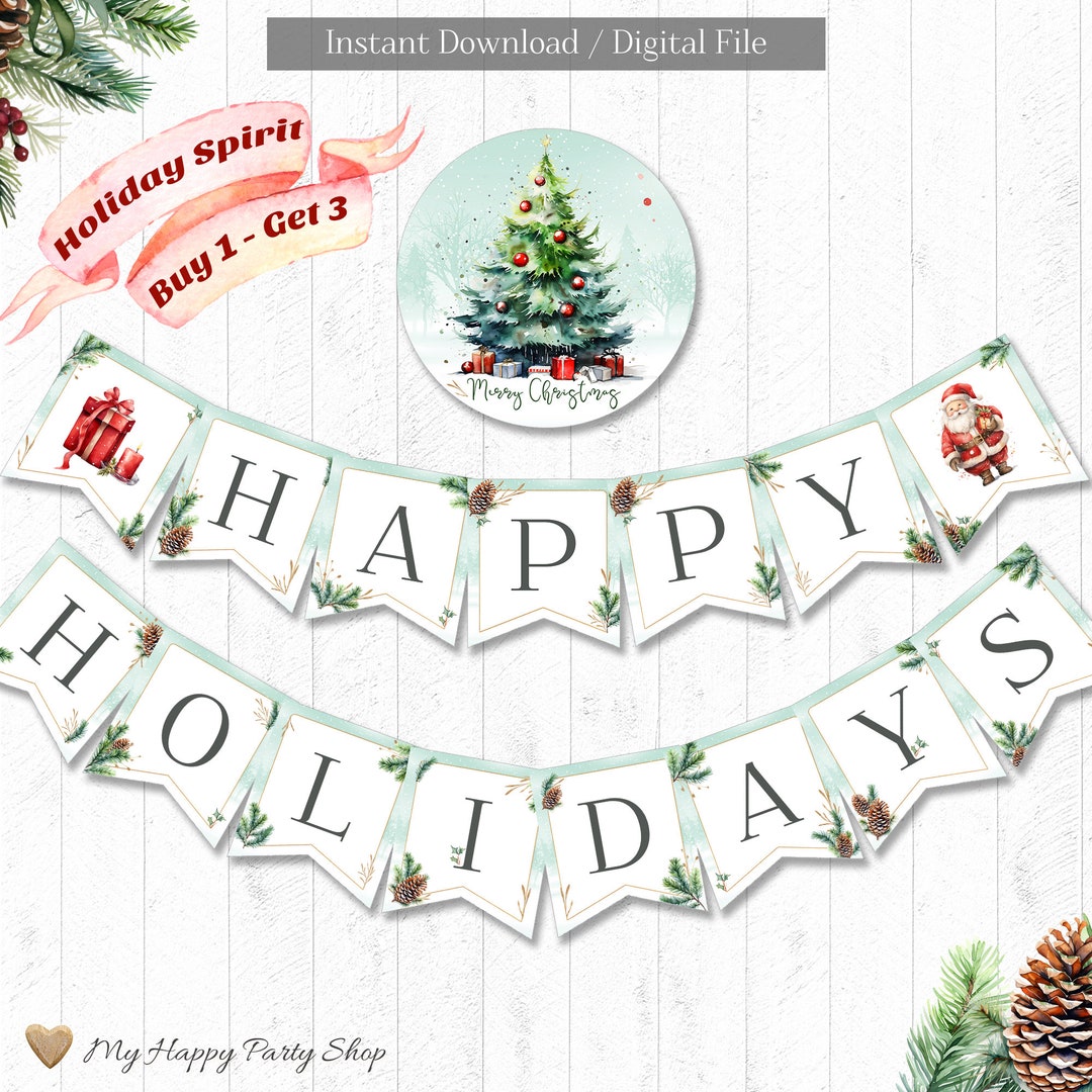 Happy Holidays Banner, PRINTABLE, Merry Christmas, Christmas Party ...