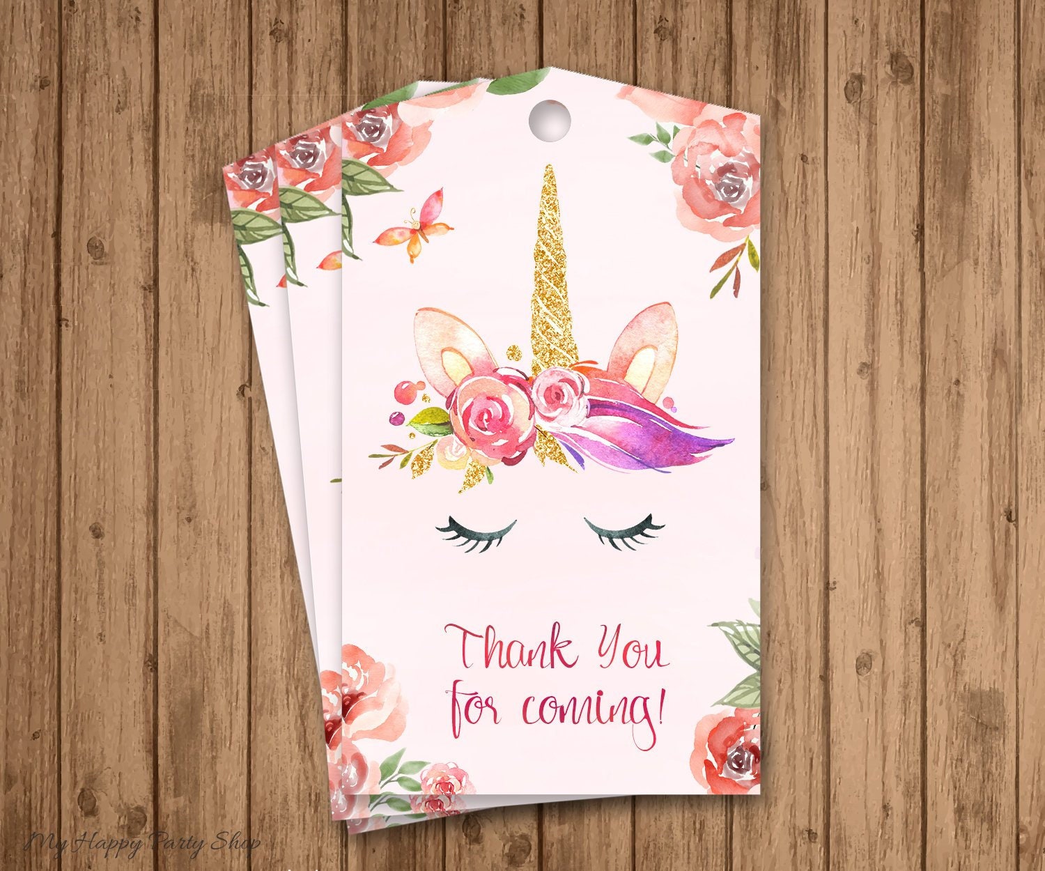 Unicorn Thank You Tags PRINTABLE Unicorn Tags Floral Pink | Etsy