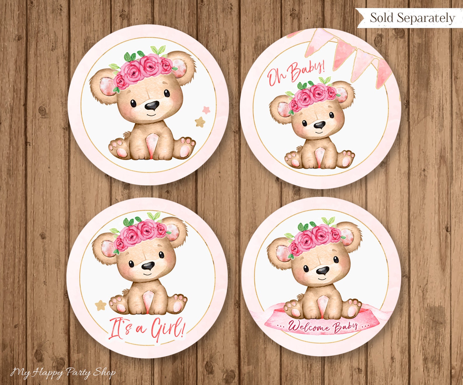 Pink Welcome Baby Banner, PRINTABLE, Teddy Bear Baby Shower Banner ...