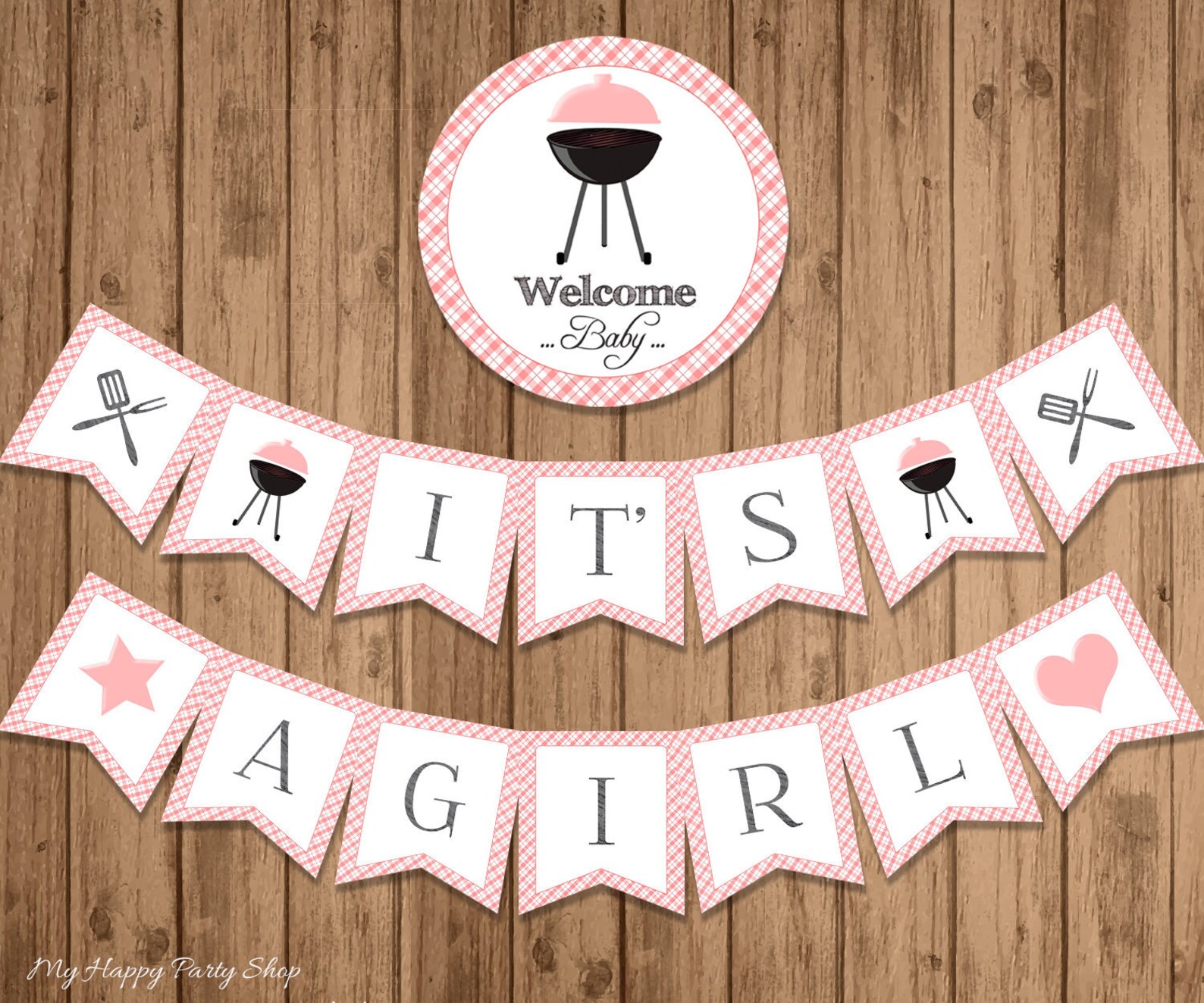 Pink BBQ Its a Girl Banner - Printable, Pink Baby Q, Baby Girl. Baby-q ...