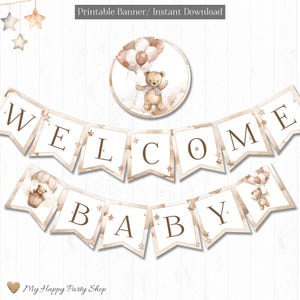 Welcome Baby Banner, PRINTABLE, Teddy Bear Theme, Neutral Welcome Baby ...