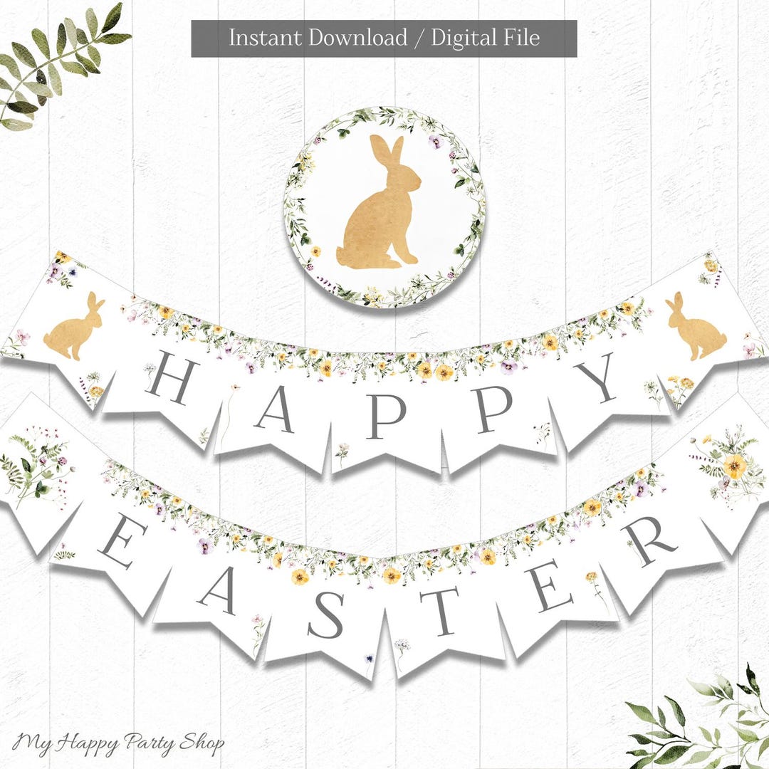 Happy Easter Banner | Printable | Easter Bunting Banner | Easter Decor ...