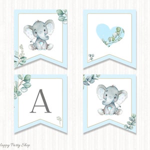 Elephant Baby Shower Banner, PRINTABLE, Blue Welcome Baby, Baby Boy ...