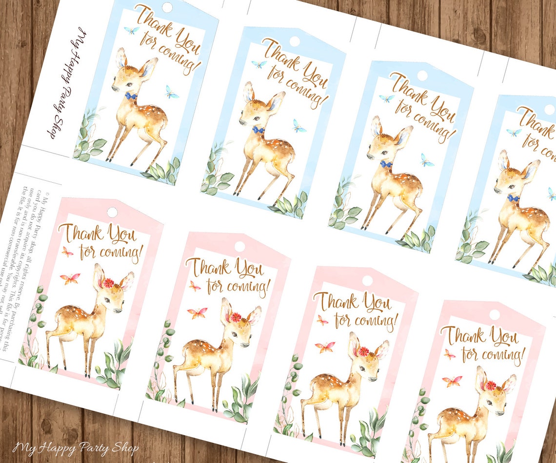 Deer Thank You Tags PRINTABLE Twins Baby Shower Buck and | Etsy