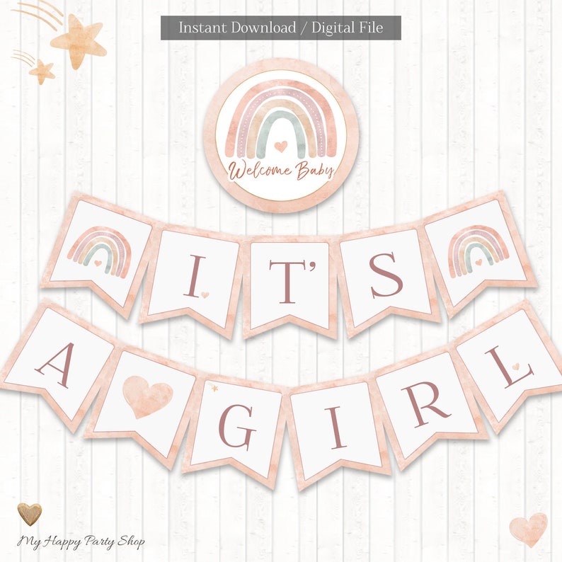Rainbow Baby Shower Banner, PRINTABLE, It's a Girl Banner, Welcome Baby ...
