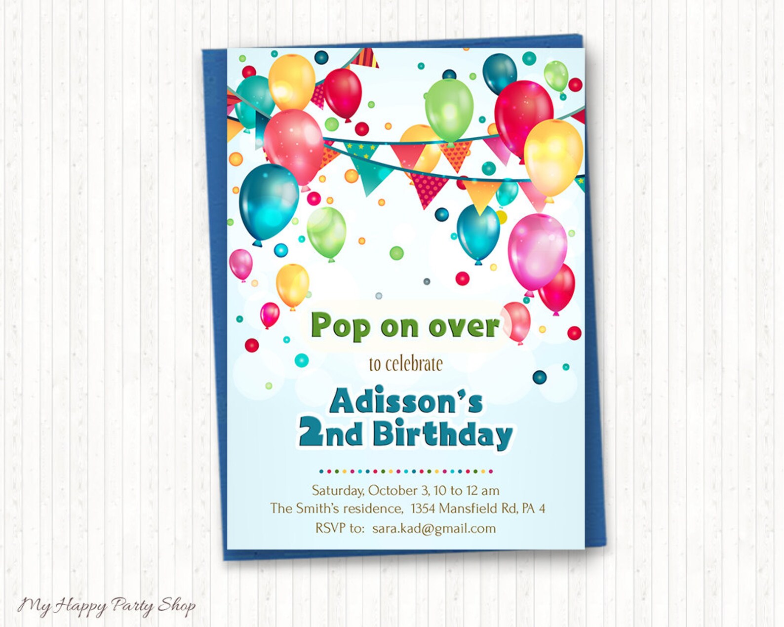 Balloons Birthday Invitation PRINTABLE Balloons Partypop on - Etsy