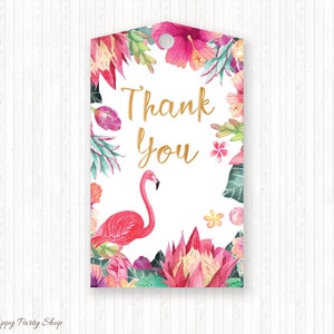 Pink Flamingo Thank You Card, Flamingo Theme Party Favor, Botanical ...
