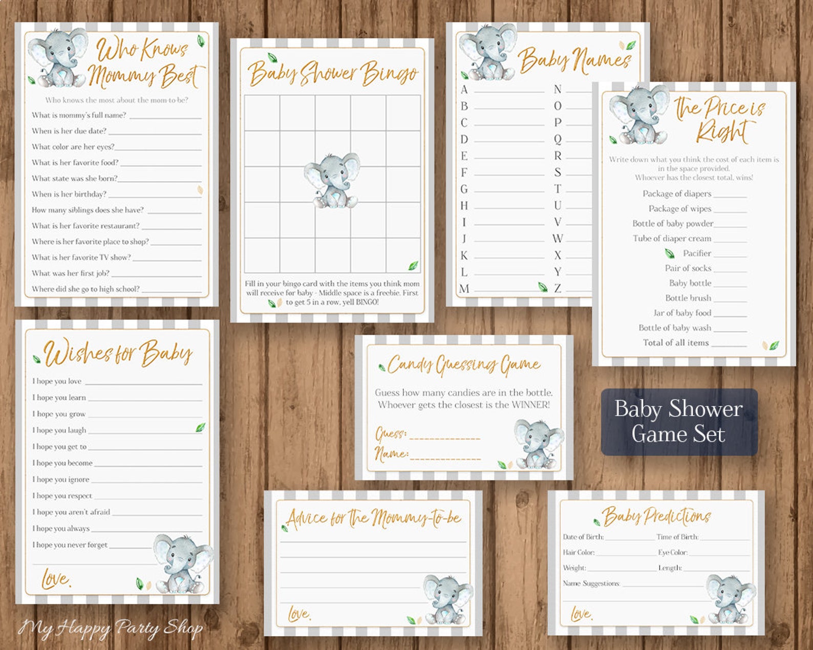 Elephant Baby Shower Bingo Card PRINTABLE Boy Shower Bingo - Etsy