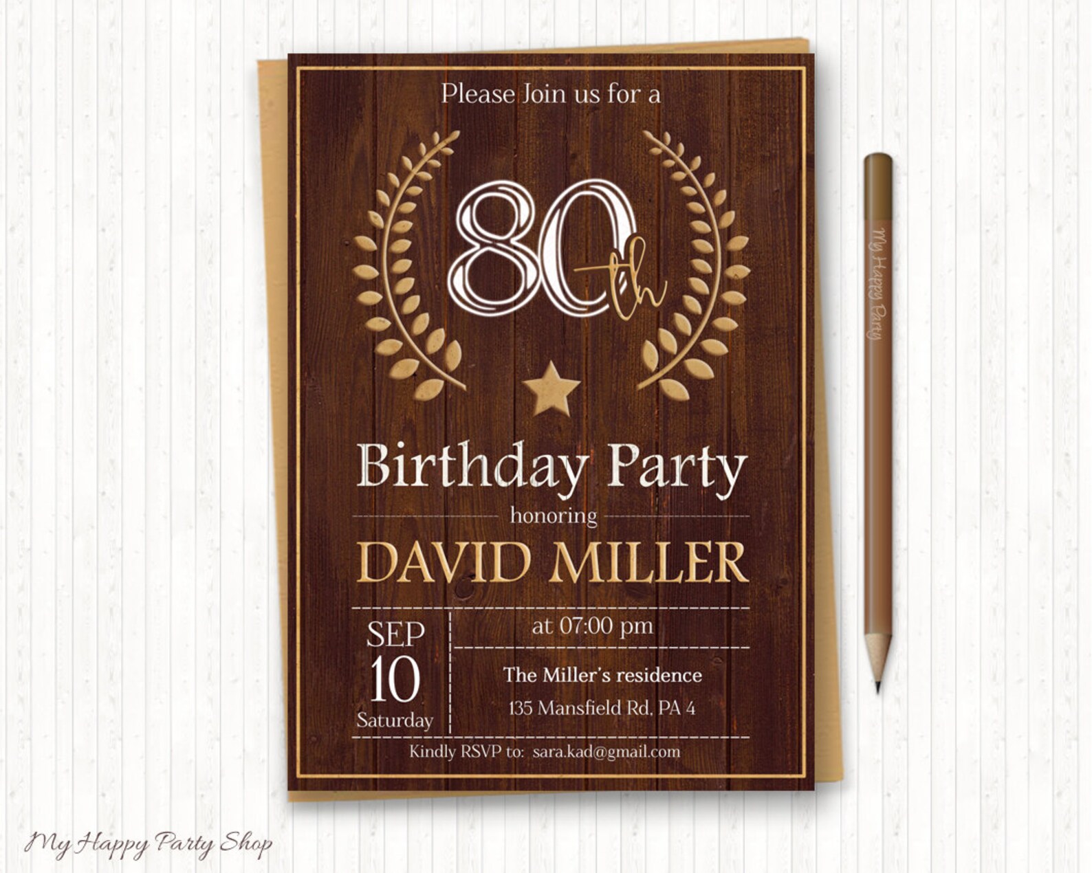 Man Birthday Invitation Rustic Invitation Dark Wood | Etsy