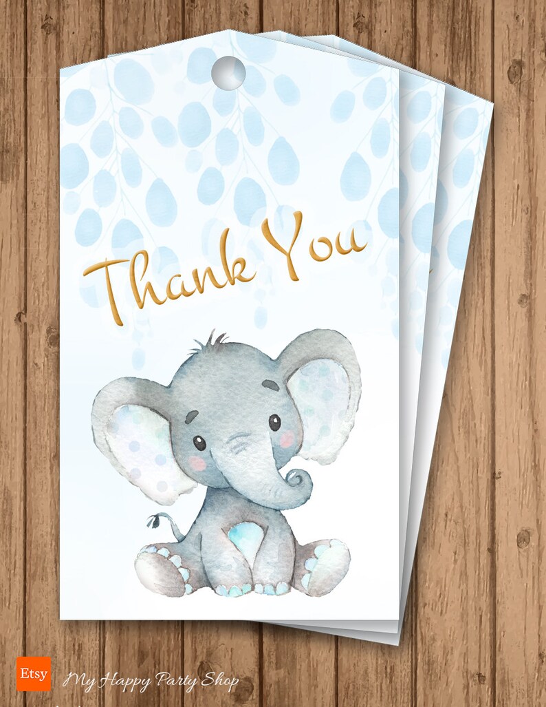 Elephant Favor Tags, PRINTABLE, Blue Elephant Tags, Baby Shower Favor ...