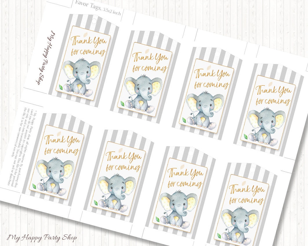 Yellow Elephant Favor Tags PRINTABLE Cute Elephant Tags | Etsy Canada