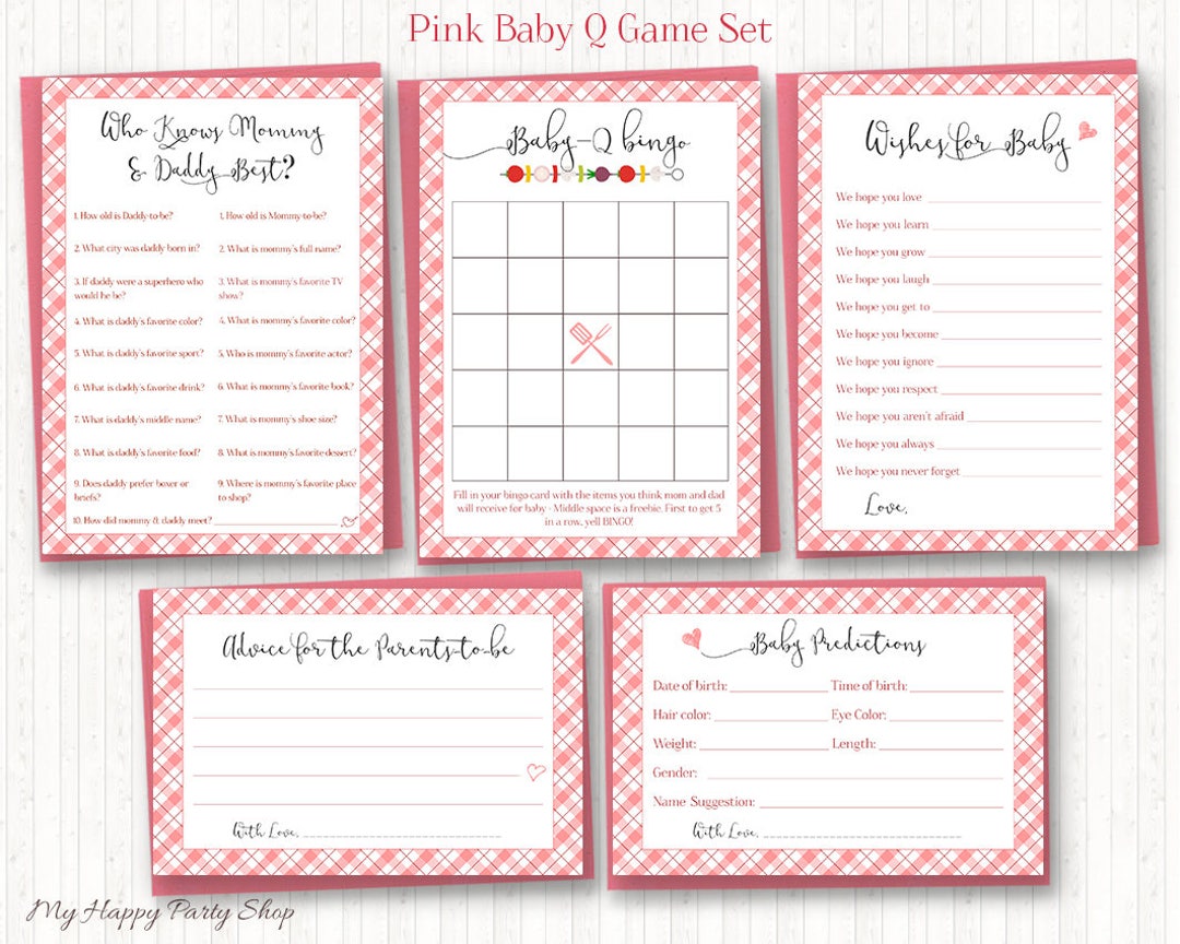 Pink Baby Q Games Set PRINTABLE BBQ Shower bingo Who - Etsy