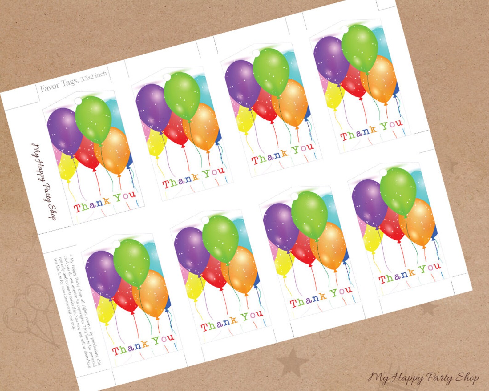 Balloons Favor Tags PRINTABLE Balloons Thank You Tags - Etsy