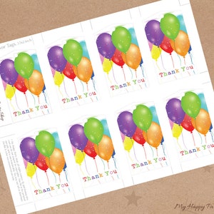 Balloons Favor Tags, PRINTABLE, Balloons Thank You Tags, Birthday ...