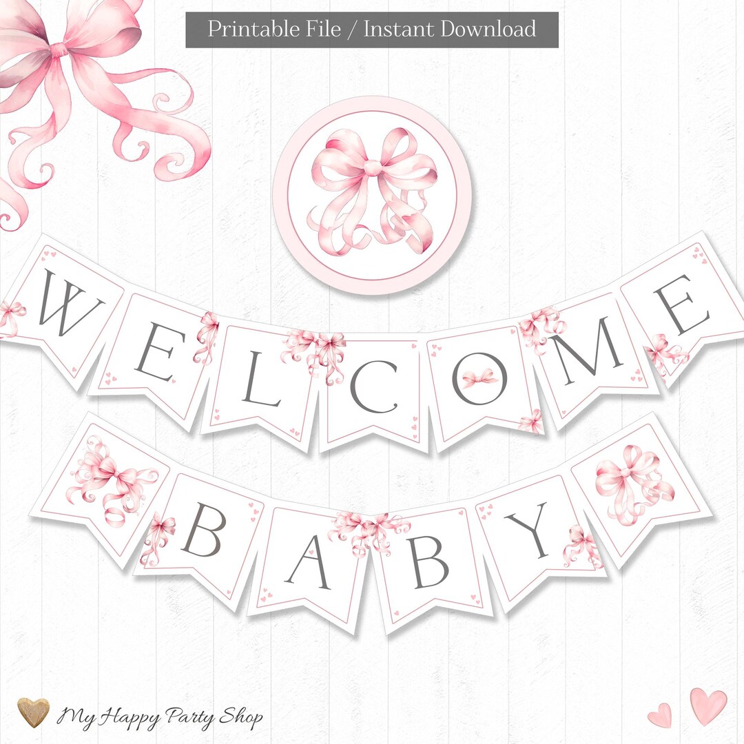 Bow Baby Shower Banner | PRINTABLE | Pink Welcome Baby Banner | Pink ...