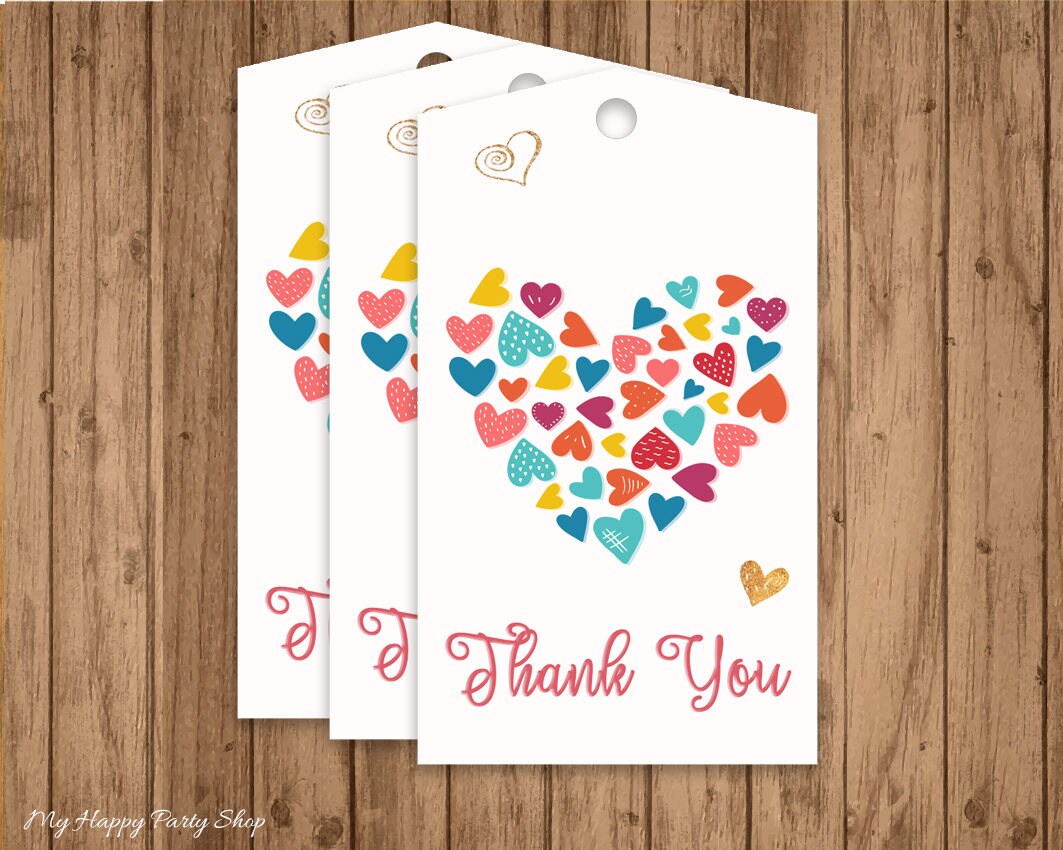 Heart Favor Tags, PRINTABLE, Hearts Thank You Tags, Birthday, Party ...