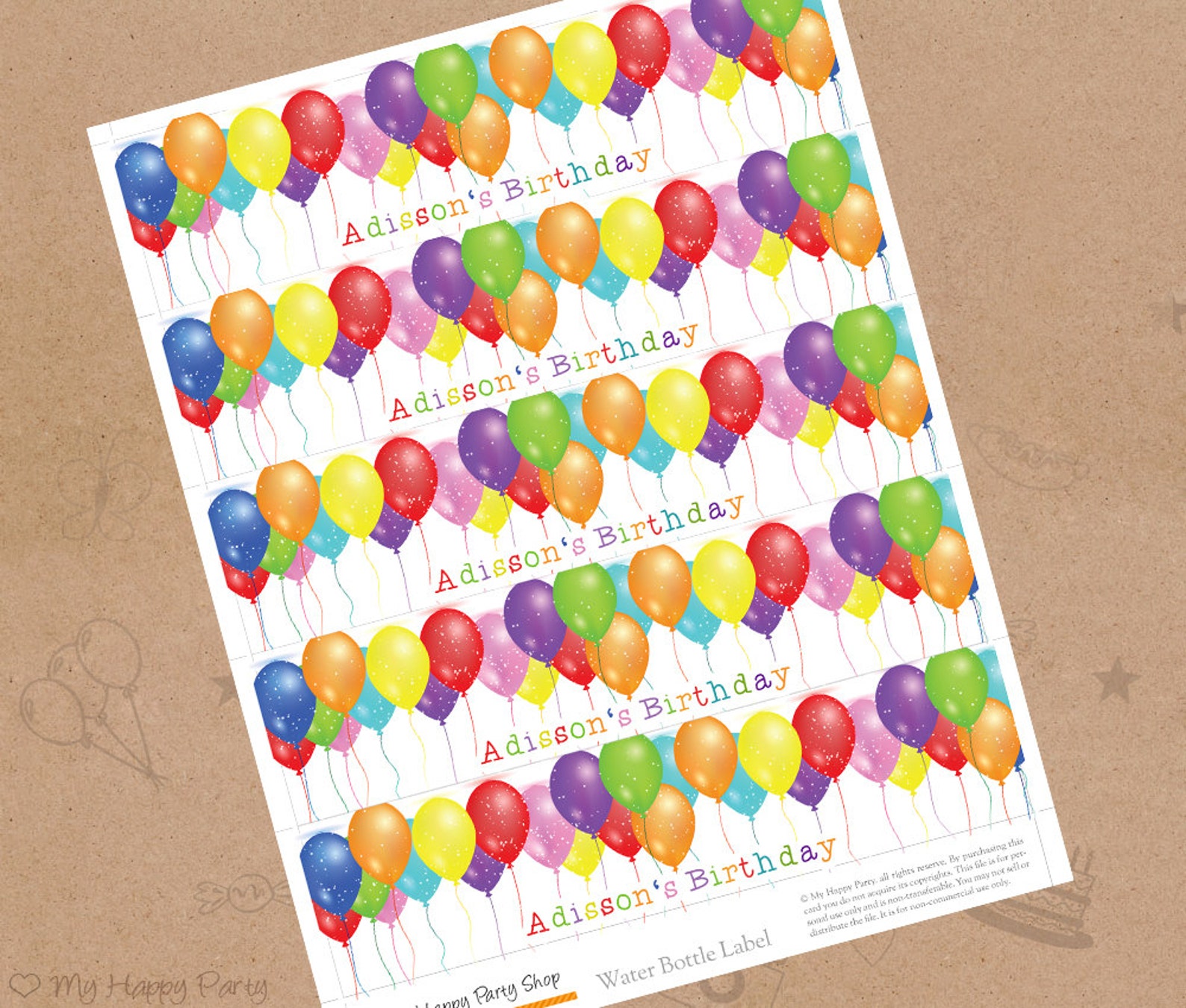 Balloons Water Bottle Label, PRINTABLE, Balloons Birthday, Balloons ...