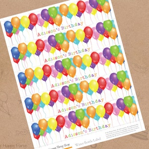 Balloons Water Bottle Label, PRINTABLE, Balloons Birthday, Balloons ...