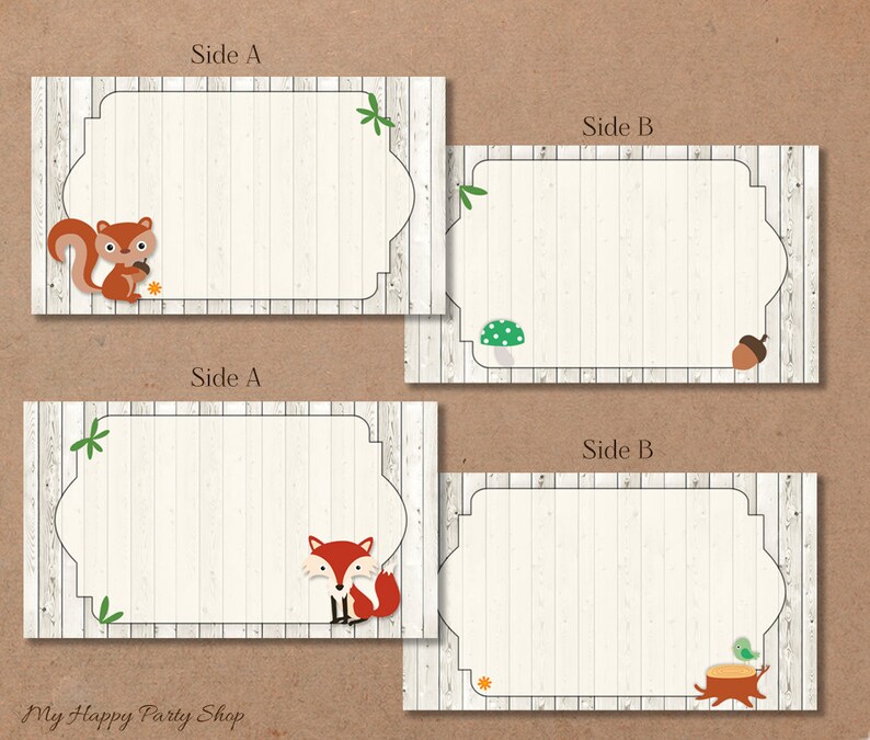 Woodland Forest Animal Buffet Cards PRINTABLE Food Label | Etsy