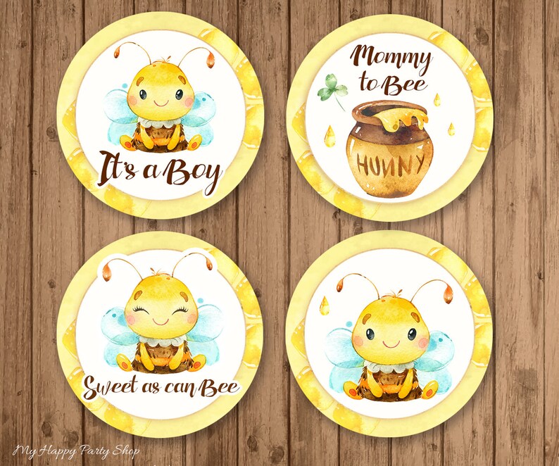 Blue Bee Cupcake Toppers PRINTABLE 2 Inch Circles Bee Baby - Etsy