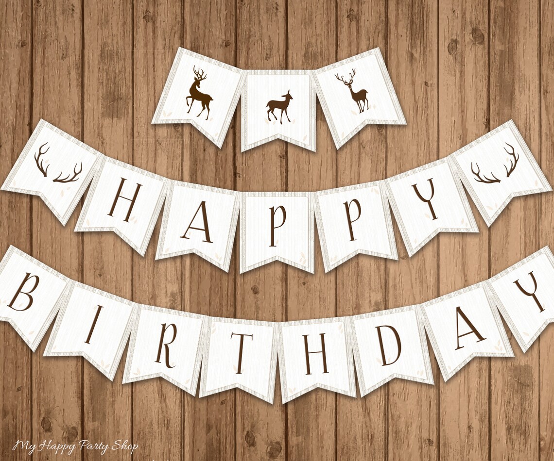 Deer Birthday Banner, Printable Happy Birthday Banner, Woodland Party ...