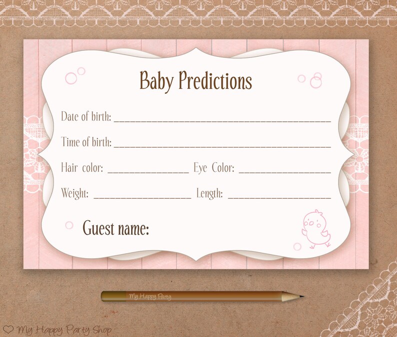 Pink Baby Predictions Card PRINTABLE Girl Baby Shower | Etsy