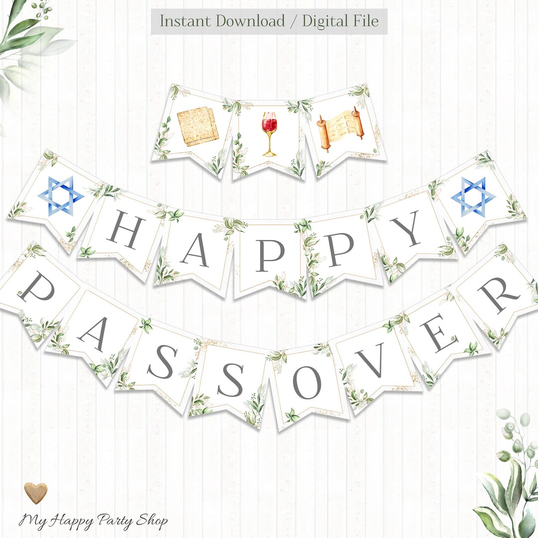 Happy Passover Banner, PRINTABLE, Pesach Jewish Holiday Banner ...