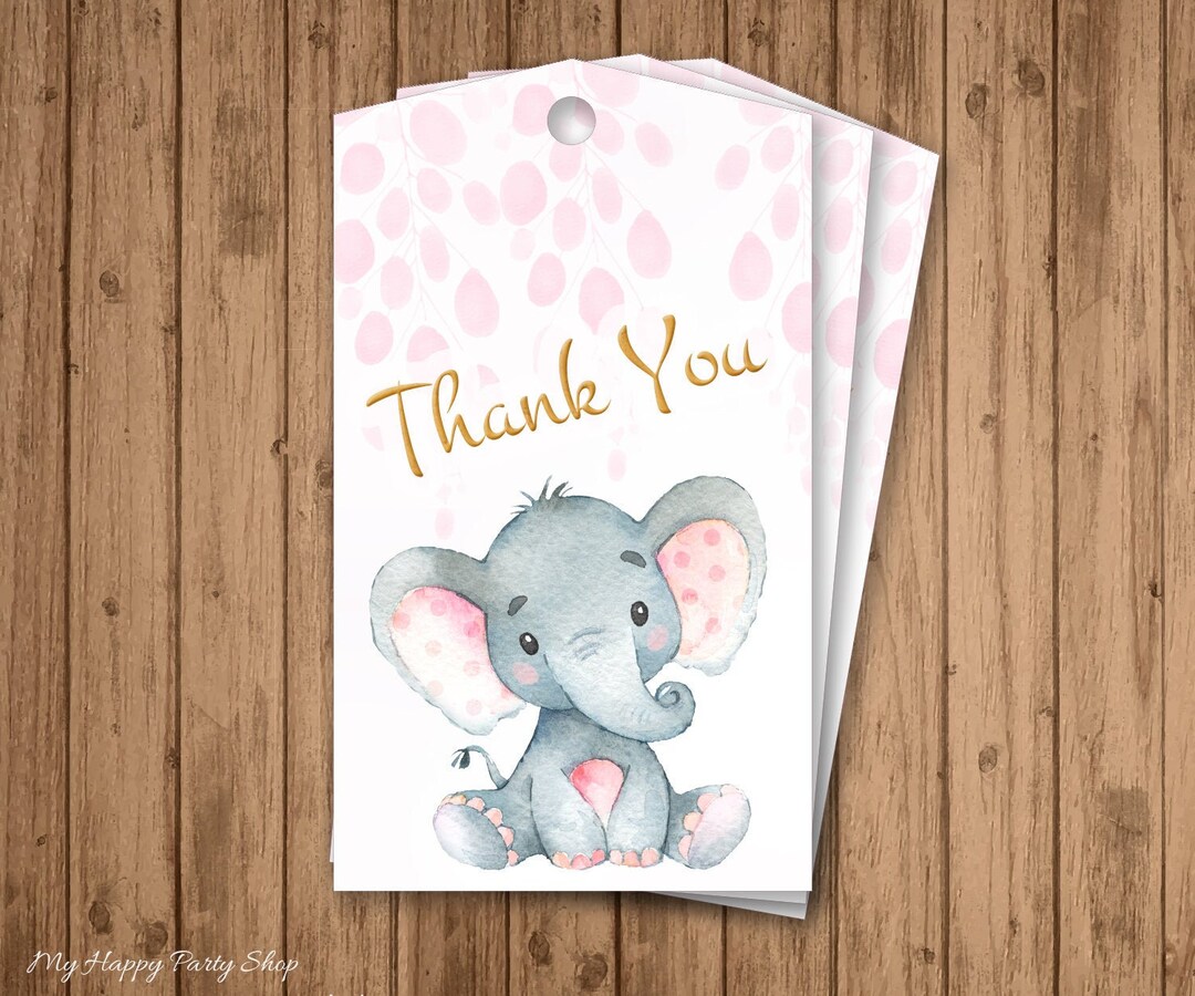 Pink Elephant Favor Tags, PRINTABLE, Girl Baby Shower, Elephant Thank ...