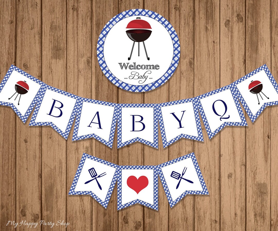 Blue Baby Q Shower Banner, Printable, BBQ Baby Shower Banner, Babyq ...