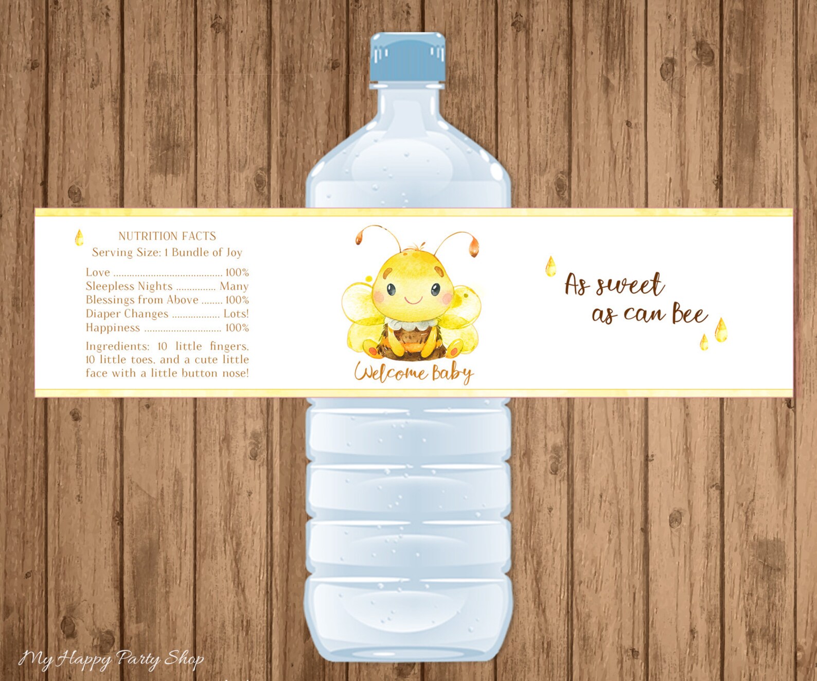 Bee Water Bottle Labels PRINTABLE Baby Bee Bee Bottle | Etsy