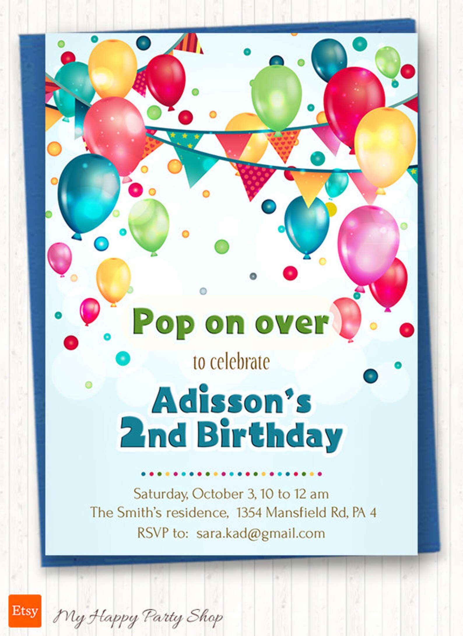 Balloons Birthday Invitation PRINTABLE Balloons Partypop on - Etsy