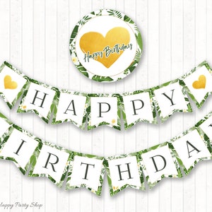 Tropical Happy Birthday Banner, PRINTABLE, Summer Birthday, Birthday ...
