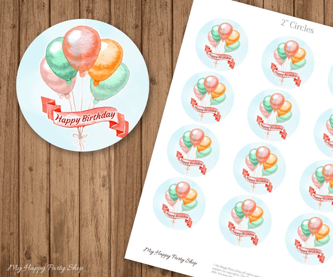 Balloon Cupcake Toppers, PRINTABLE, Balloons Circles, Kids Party Decor ...