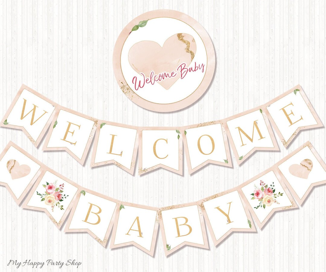 Welcome Baby Banner, PRINTABLE, Girl Baby Shower Banner, Blush Pink ...