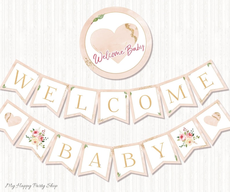 Welcome Baby Banner PRINTABLE Girl Baby Shower Banner Blush - Etsy