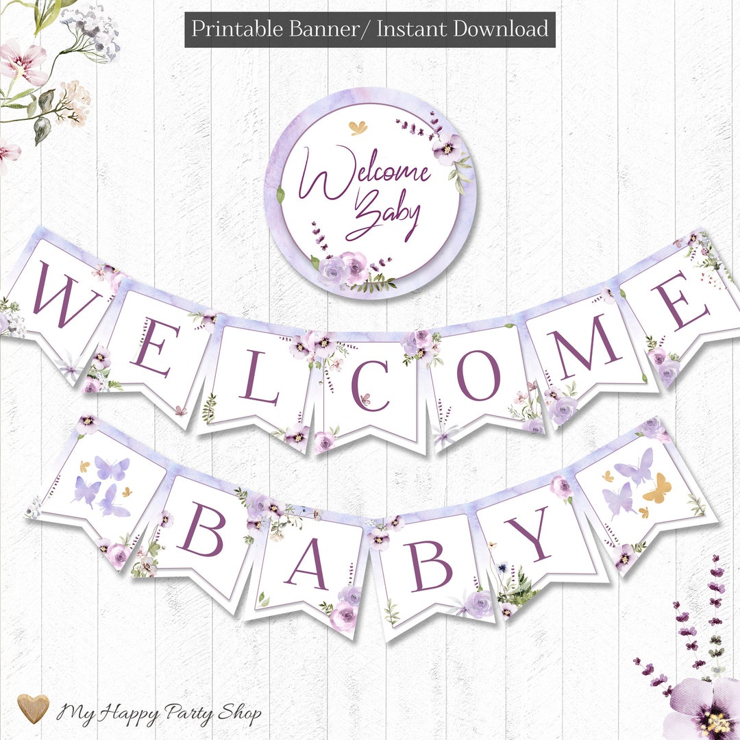 Lavender Baby Shower Banner, PRINTABLE, Welcome Baby Banner, Baby in ...