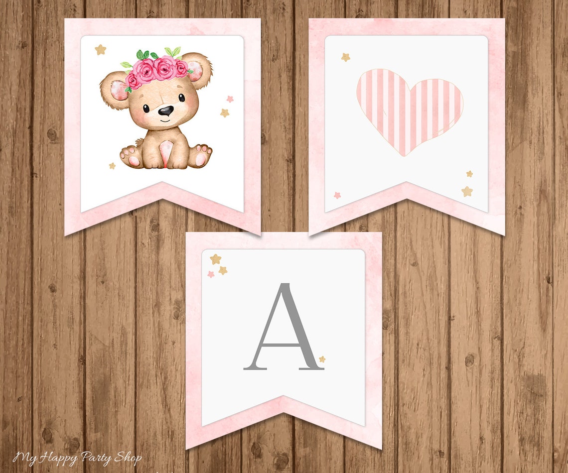 Pink Welcome Baby Banner PRINTABLE Teddy Bear Baby Shower - Etsy
