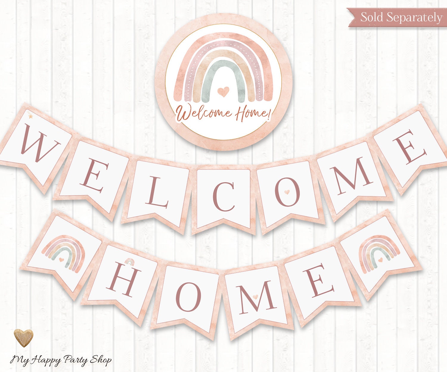 Rainbow Birthday Banner, PRINTABLE, First Birthday, Blush Rainbow. Boho ...