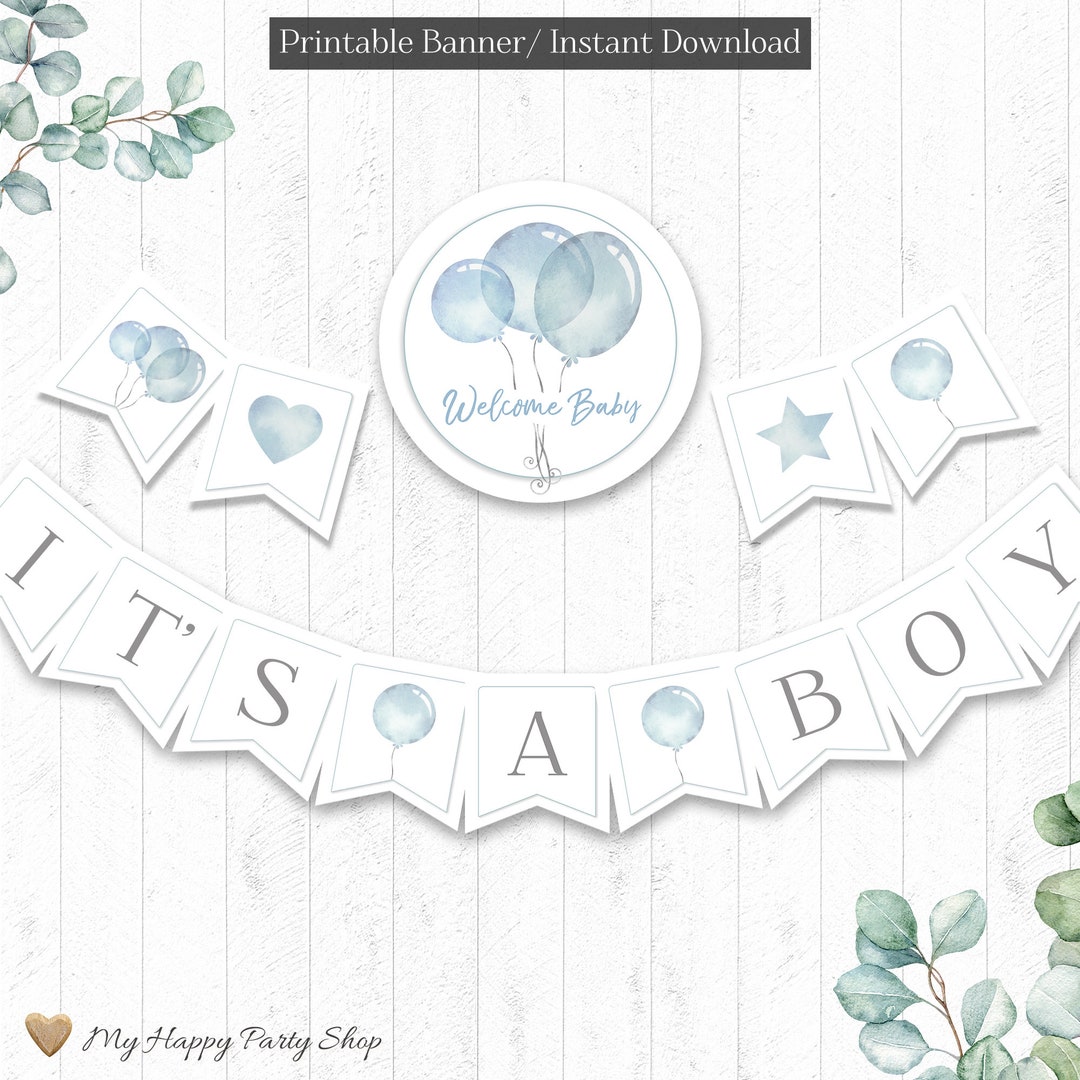 It's a Boy Banner, PRINTABLE, Blue Baby Shower Banner, Baby Boy ...
