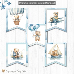 Teddy Bear Baby Shower Banner, PRINTABLE, Blue Welcome Baby, We Can ...
