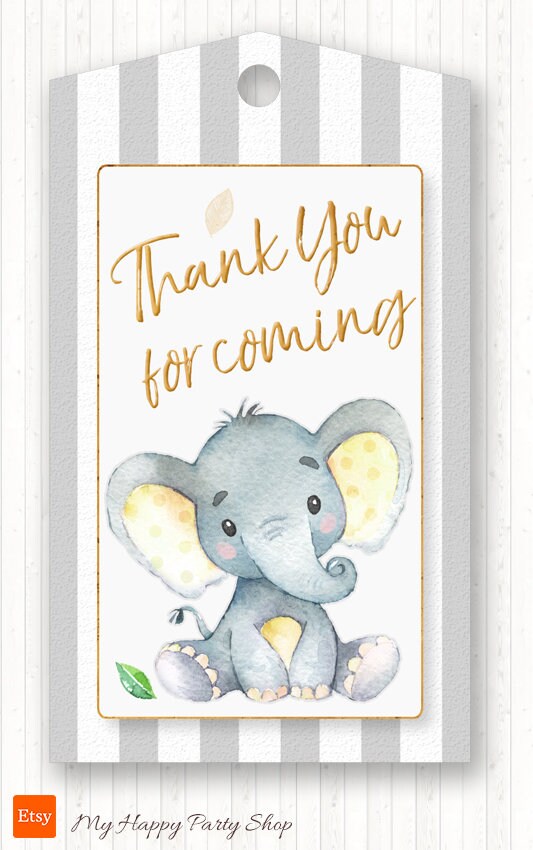 Yellow Elephant Favor Tags PRINTABLE Cute Elephant Tags | Etsy Canada