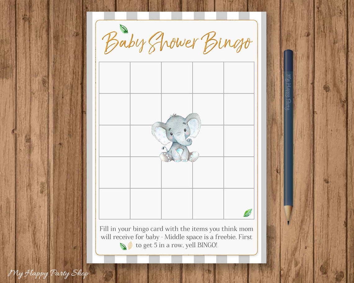 Elephant Baby Shower Bingo Card PRINTABLE Boy Shower Bingo - Etsy