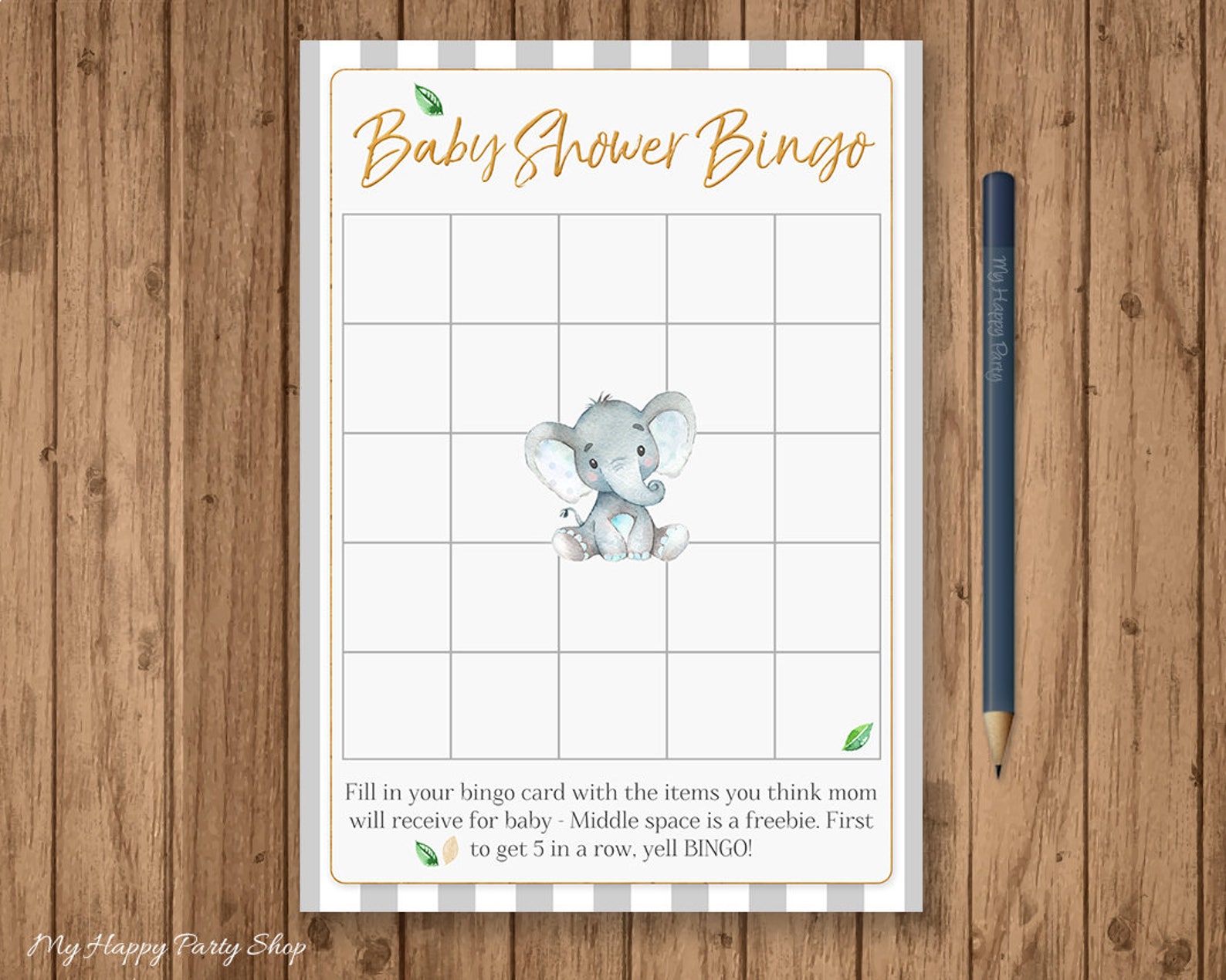 Elephant Baby Shower Bingo Card PRINTABLE Boy Shower Bingo - Etsy