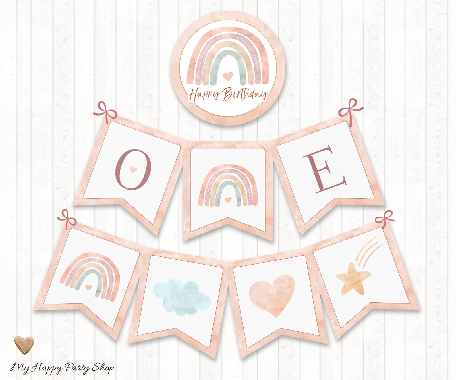 Rainbow Birthday Banner, PRINTABLE, One Banner, First Birthday, Blush ...