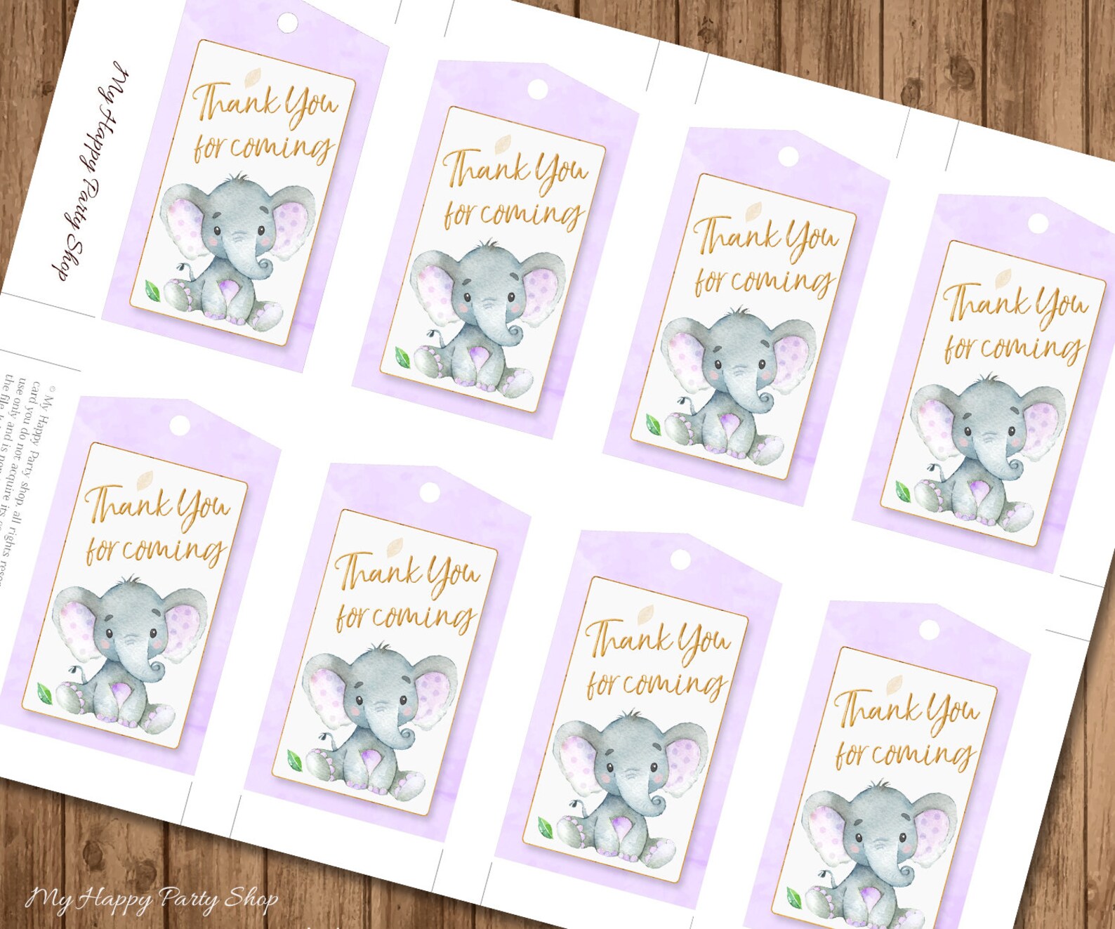 Purple Elephant Favor Tags PRINTABLE Cute Elephant Tags - Etsy