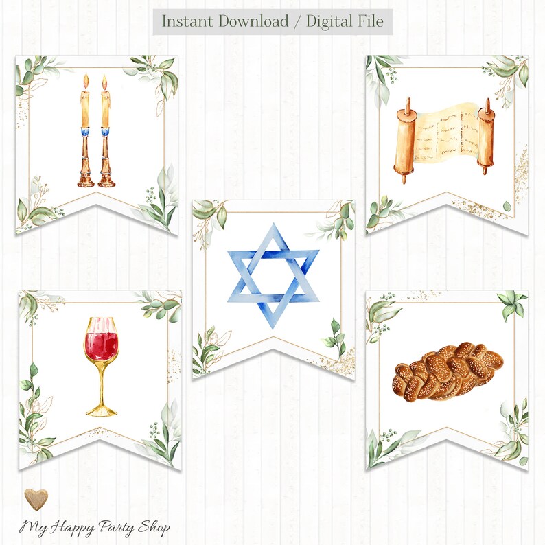 Shabbat Shalom Banner. PRINTABLE, Shabbat Dinner, Jewish Home Decor ...
