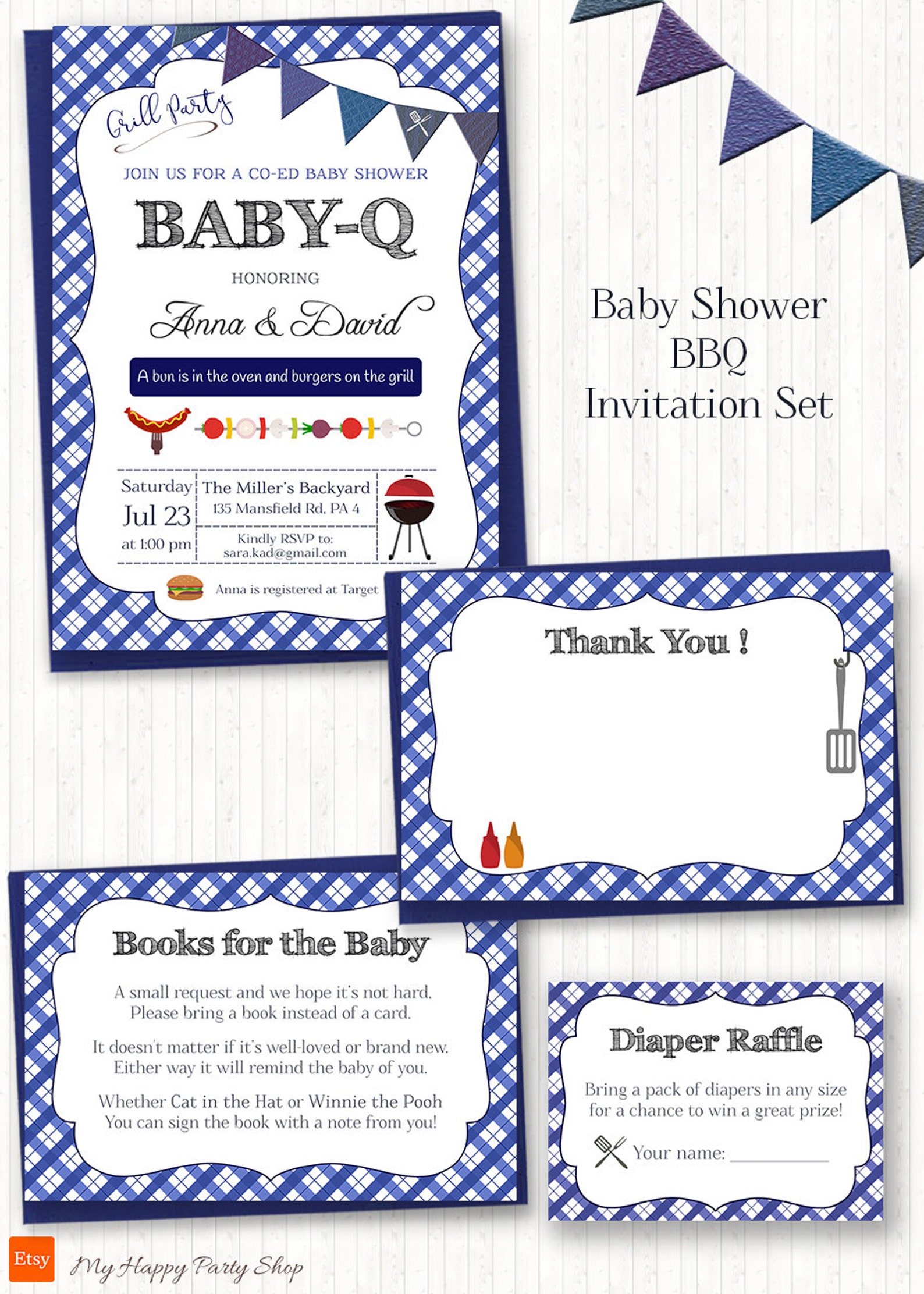 Blue BABY-Q Shower Invitation Set PRINTABLE Boy BBQ Co Ed - Etsy